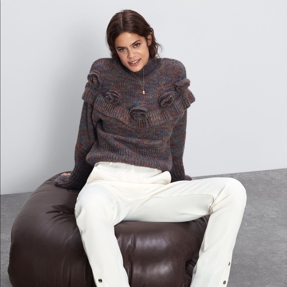 Zara | Sweaters | Nwt Zara Mohair Blend Ruffle Turtleneck Sweater ...